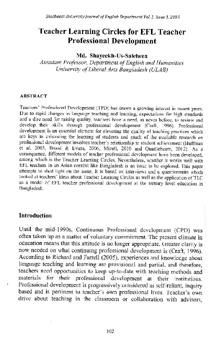 (PDF) Teacher Learning Circles for EFL Teacher Professional Development
