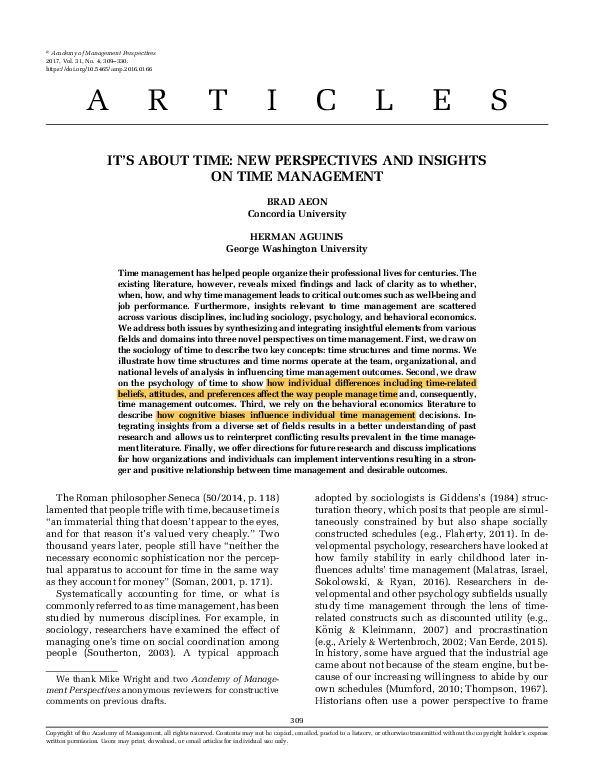 (PDF) A R T I C L E S IT'S ABOUT TIME: NEW PERSPECTIVES AND INSIGHTS ON ...