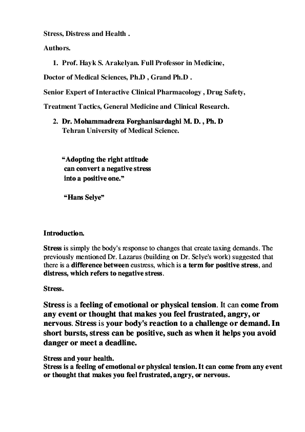(DOC) Stress, Distress and Health