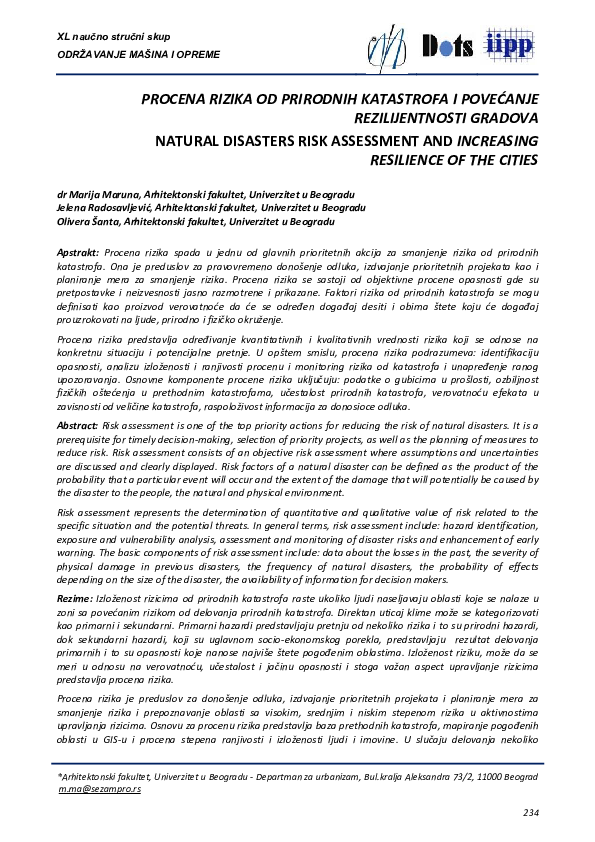 (PDF) PROCENA RIZIKA OD PRIRODNIH KATASTROFA I POVEĆANJE ...
