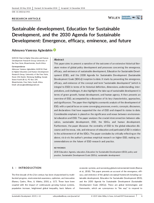 (PDF) Sustainable development, Education for Sustainable Development ...