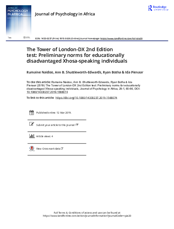 (PDF) The Tower of London-DX 2nd Edition test: Preliminary norms for ...