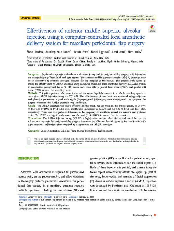 (PDF) Effectiveness of anterior middle superior alveolar injection ...