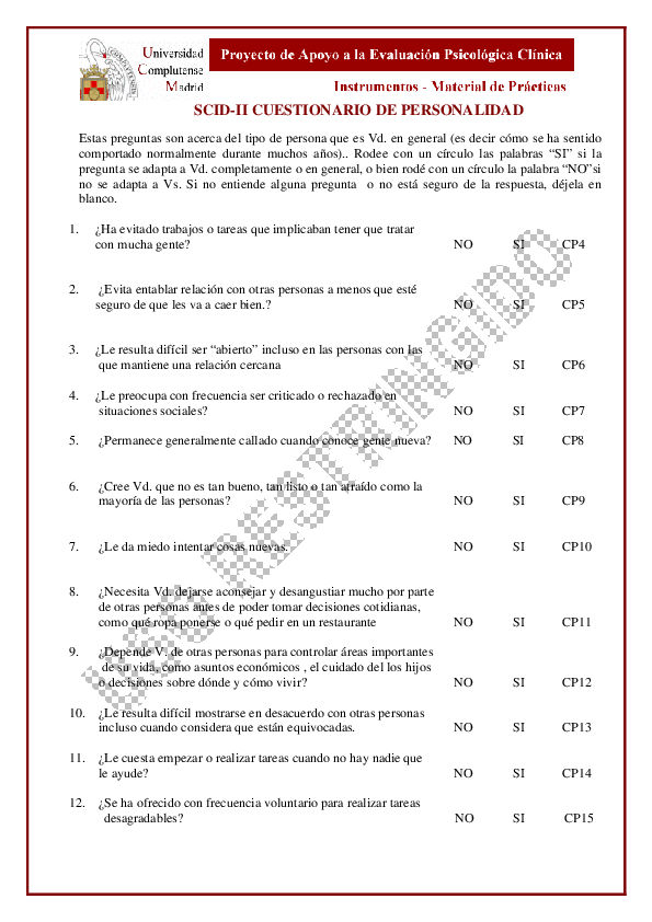 (PDF) SCID-II CUESTIONARIO DE PERSONALIDAD