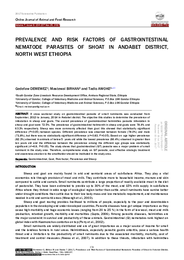 (PDF) Prevalence and Risk Factors of Gastrointestinal Nematode ...