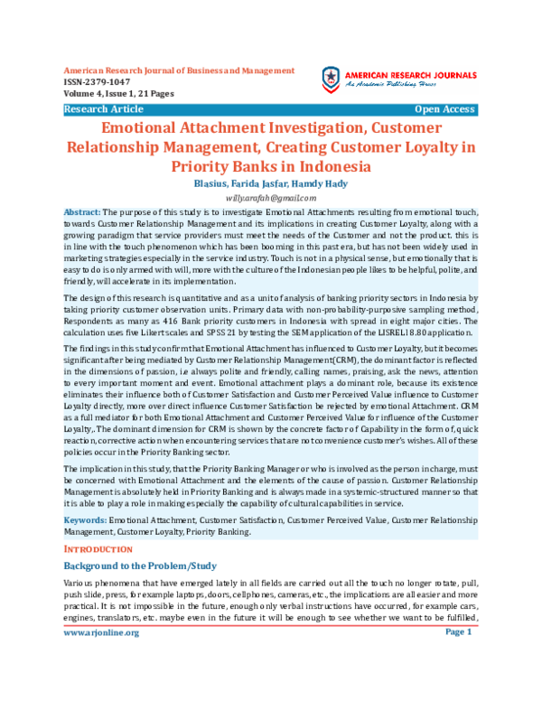 (PDF) Emotional Attachment Investigation, Customer Relationship ...