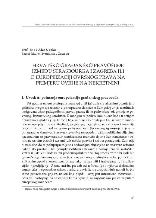 (PDF) Hrvatsko građansko pravosuđe između Strasbourga, Luxembourga i Zagreba ili O europeizaciji ...
