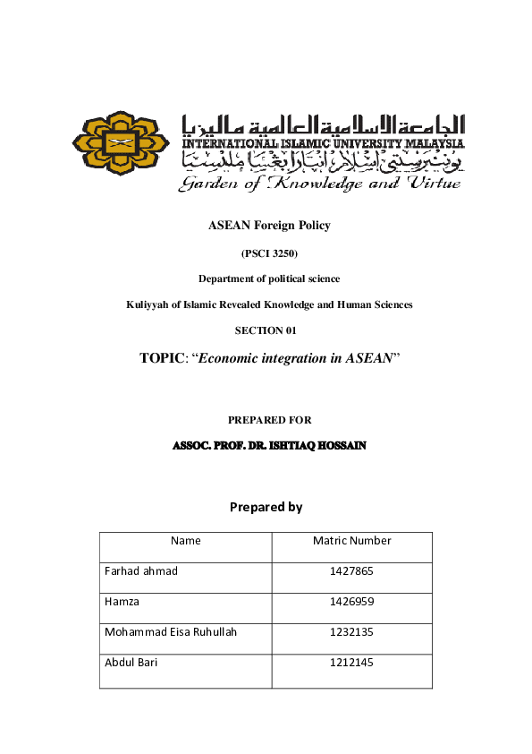 (PDF) Economic Integration in ASEAN