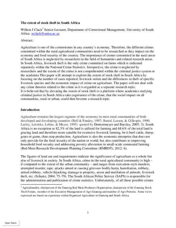 (PDF) The extent of stock theft in South Africa