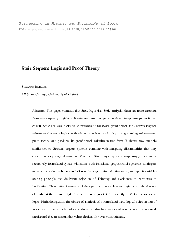 (PDF) Stoic Sequent Logic and Proof Theory