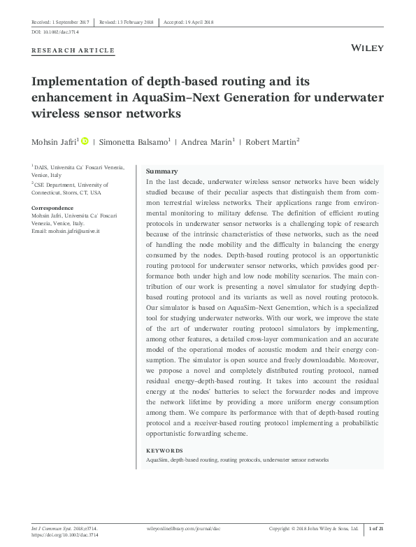 (PDF) Implementation of depth‐based routing and its enhancement in AquaSim–Next Generation for ...