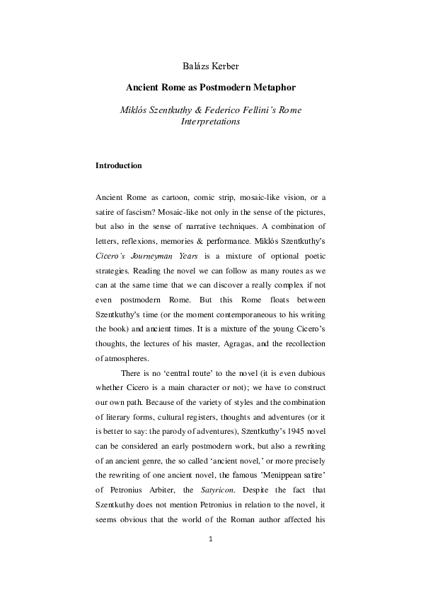 (PDF) Ancient Rome As Postmodern Metaphor - Miklós Szentkuthy ...