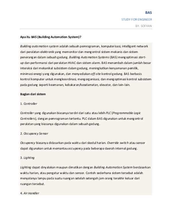 (PDF) BAS STUDY FOR ENGINEER Apa itu BAS (Building Automation System