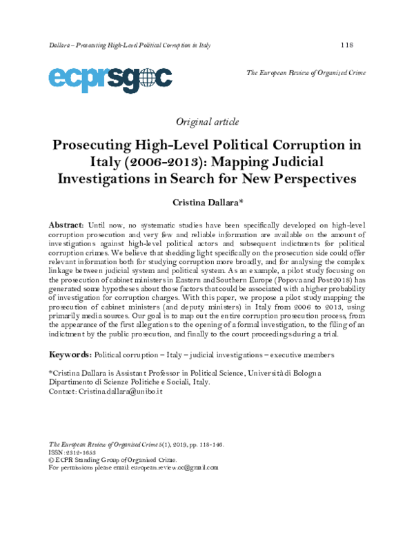 (PDF) Dallara - Prosecuting High-Level Political Corruption in Italy ...