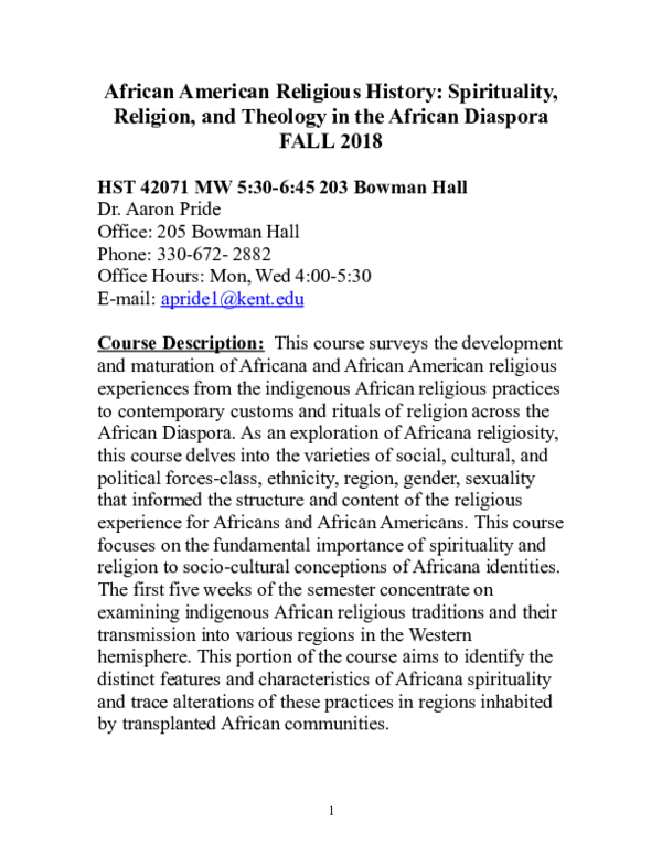 (DOC) African American Religious History Syllabus