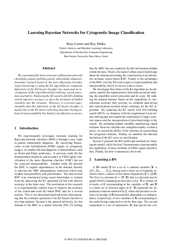 (PDF) Learning Bayesian Networks for Cytogenetic Image Classification