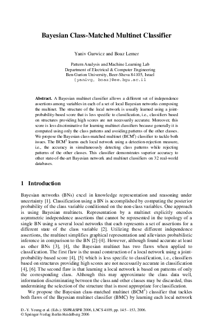 Pdf Bayesian Class Matched Multinet Classifier Boaz Lerner