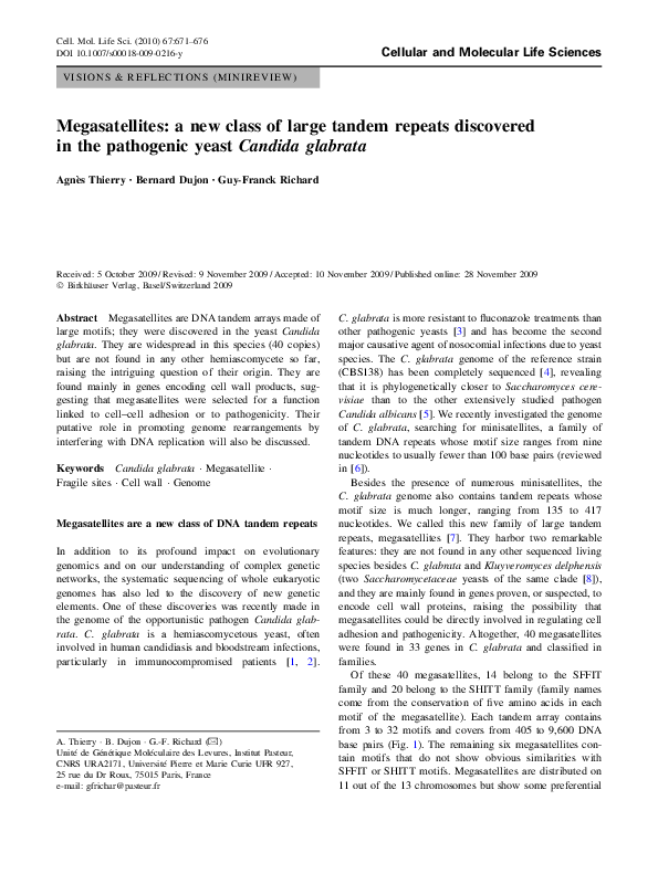 (PDF) Megasatellites: a new class of large tandem repeats discovered in ...