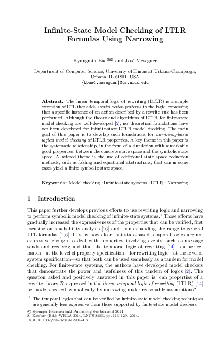 Pdf Infinite State Model Checking Of Ltlr Formulas Using Narrowing