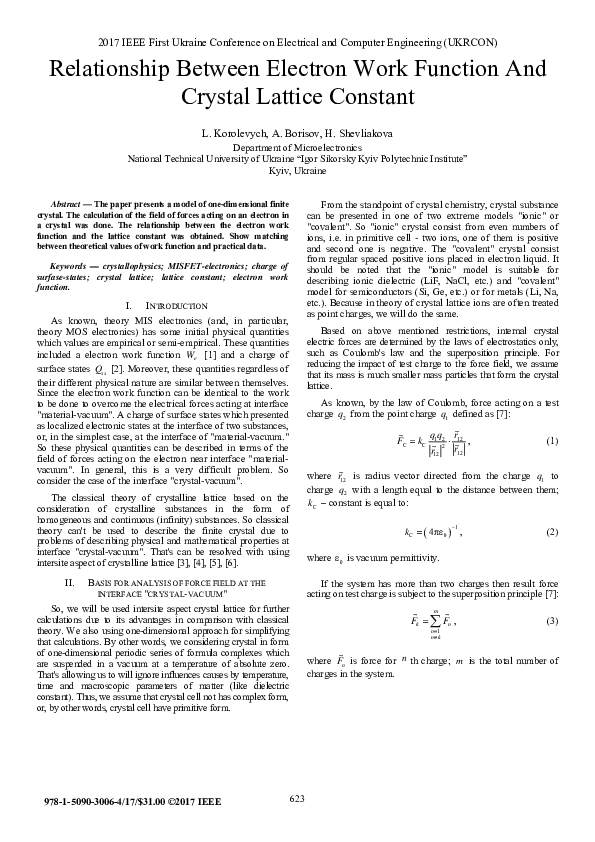(PDF) Relationship Between Electron Work Function And Crystal Lattice ...