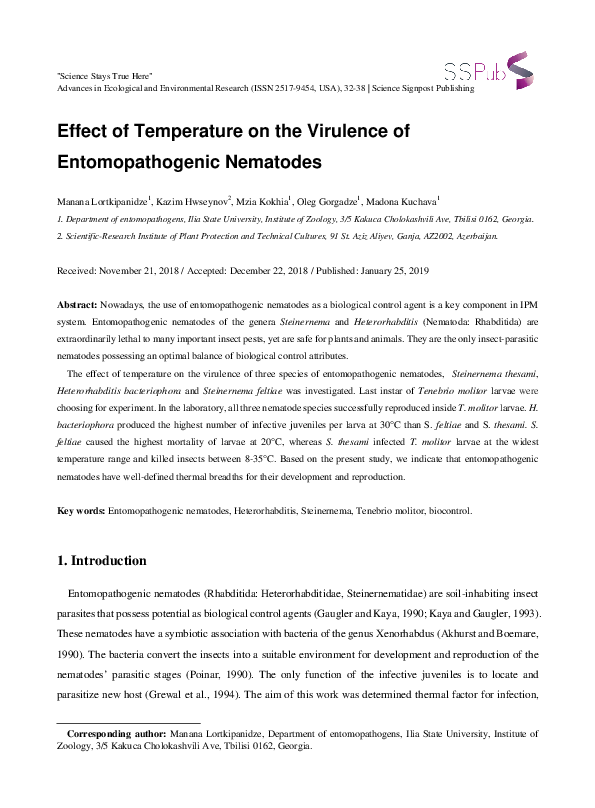 (PDF) Effect of Temperature on the Virulence of Entomopathogenic Nematodes