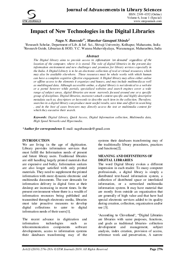 (PDF) Impact of New Technologies in the Digital Libraries