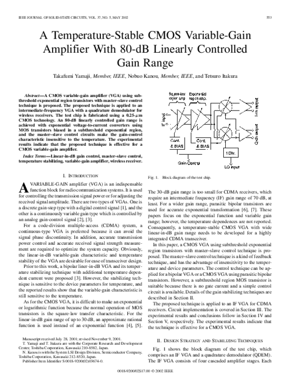 (PDF) A Temperature-Stable CMOS Variable-Gain Amplifier With 80-dB Linearly Controlled Gain Range