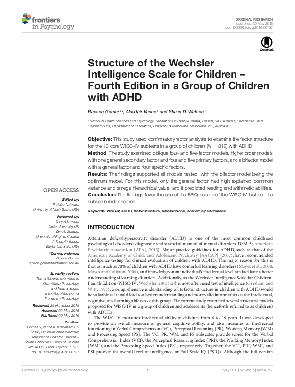 (PDF) Structure of the Wechsler Intelligence Scale for Children ...