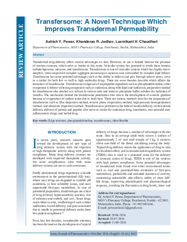 (PDF) Transfersome: A Novel Technique Which Improves Transdermal ...