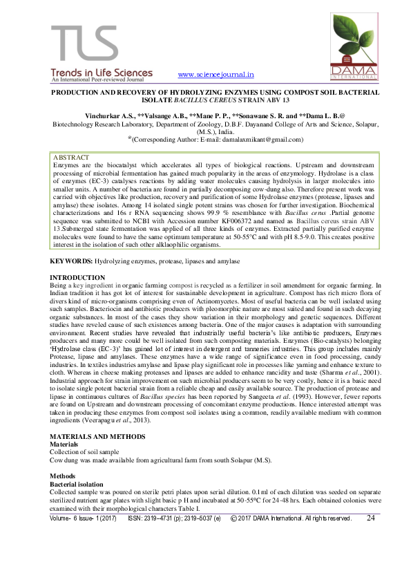 (PDF) PRODUCTION AND RECOVERY OF HYDROLYZING ENZYMES USING COMPOST SOIL ...