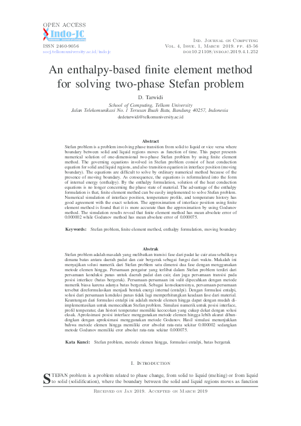(PDF) An enthalpy-based finite element method for solving two-phase Stefan problem