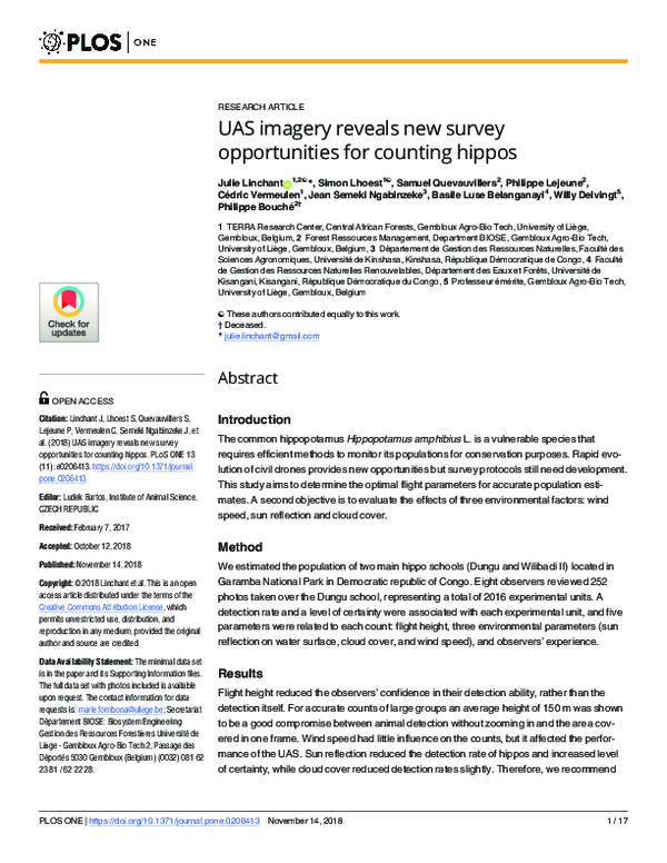 (PDF) UAS imagery reveals new survey opportunities for counting hippos (PDF) UAS imagery reveals new survey opportunities for counting hippos
