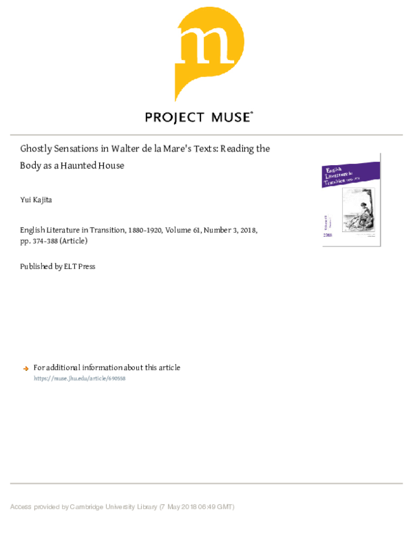 (PDF) Ghostly Sensations in Walter de la Mare's Texts: Reading the Body ...