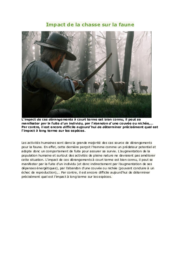 (DOC) Impact de la chasse sur la faune