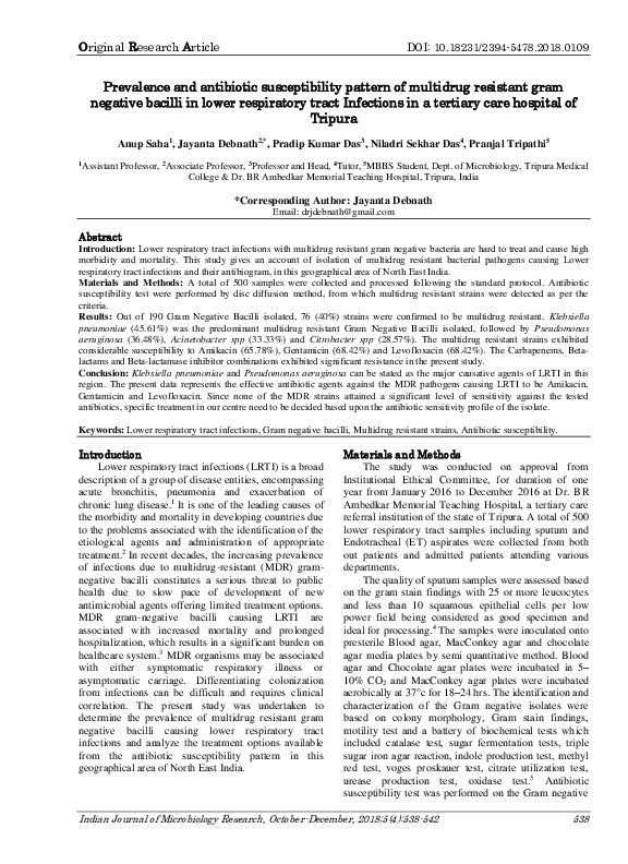 (PDF) Prevalence and antibiotic susceptibility pattern of multidrug resistant gram negative ...