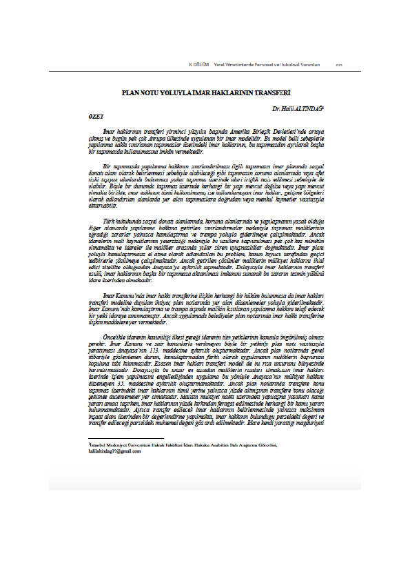 (DOC) Plan Notu Yoluyla İmar Haklarının Transferi