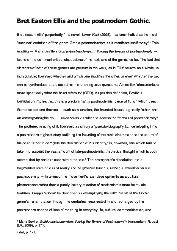 (PDF) Bret Easton Ellis and the postmodern Gothic