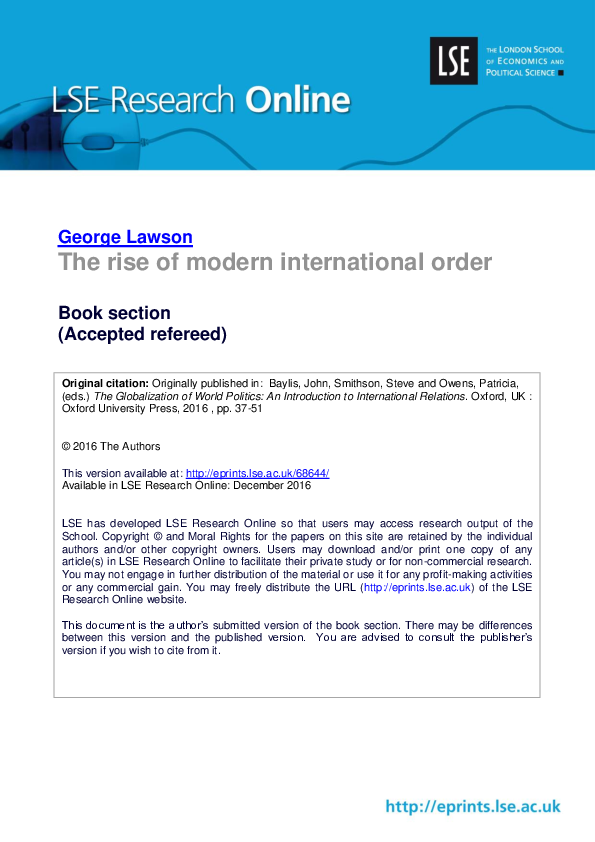 (PDF) The rise of modern international order Book section (Accepted ...