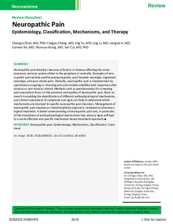 (PDF) Neuroscience Neuropathic Pain Epidemiology, Classification ...
