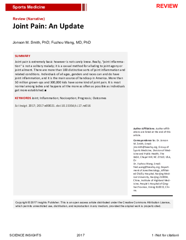 (PDF) Joint Pain: An Update