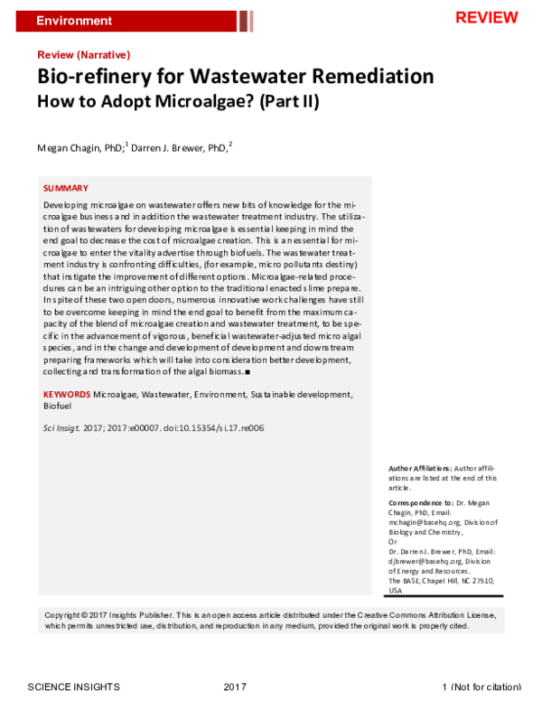 (PDF) Bio-­-refinery for Wastewater Remediation How to Adopt Microalgae ...