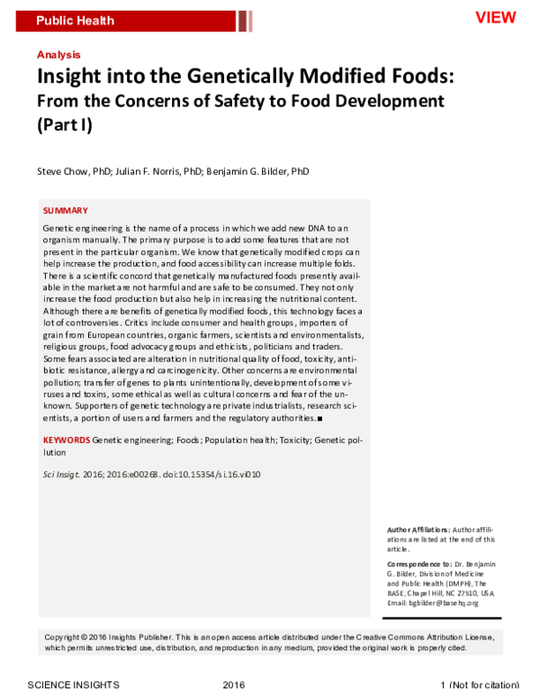 (PDF) Insight into the Genetically Modified Foods: From the Concerns of ...