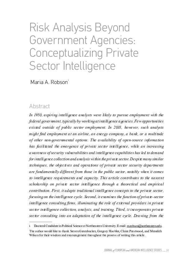 (PDF) Risk Analysis Beyond Government Agencies: Conceptualizing Private ...