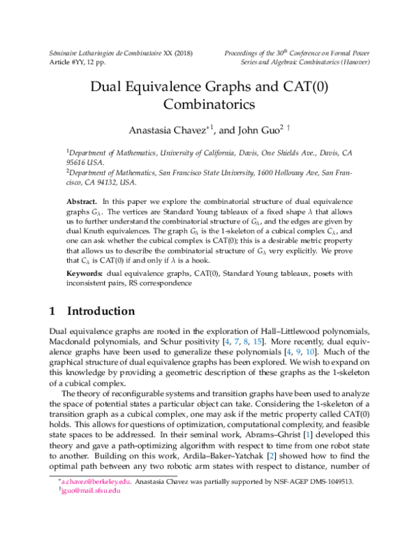 (PDF) Dual Equivalence Graphs and CAT(0) Combinatorics