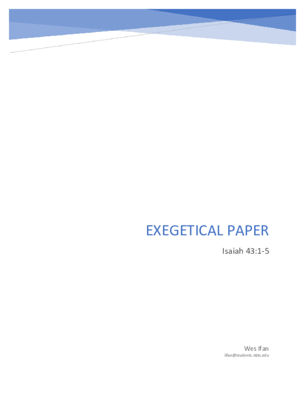 (DOC) Exegetical Paper Isaiah 43:1-5