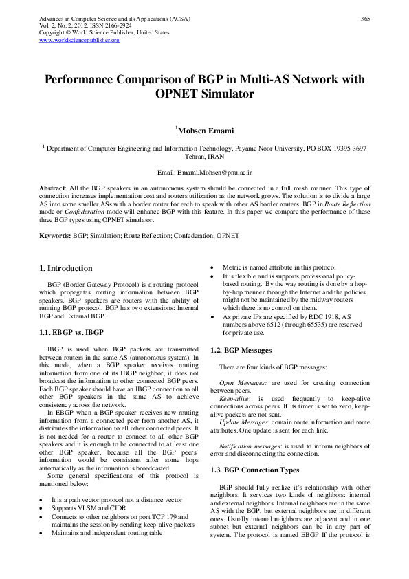 (PDF) Performance Comparison of BGP in Multi-AS Network with OPNET Simulator