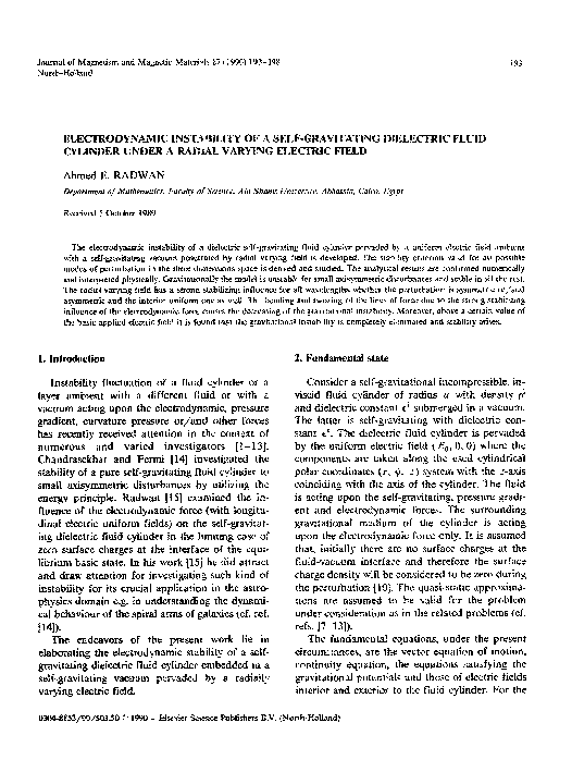 (PDF) Electrodynamic instability of a self-gravitating dielectric fluid cylinder under a radial ...