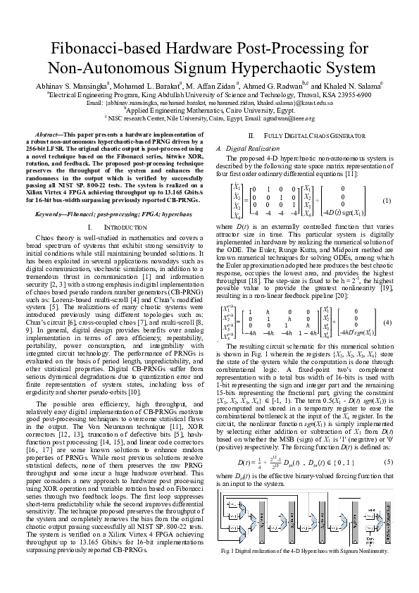 Pdf Fibonacci Based Hardware Post Processing For Non Autonomous Signum Hyperchaotic System 