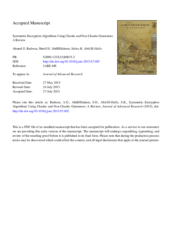 Pdf Symmetric Encryption Algorithms Using Chaotic And Non Chaotic Generators A Review
