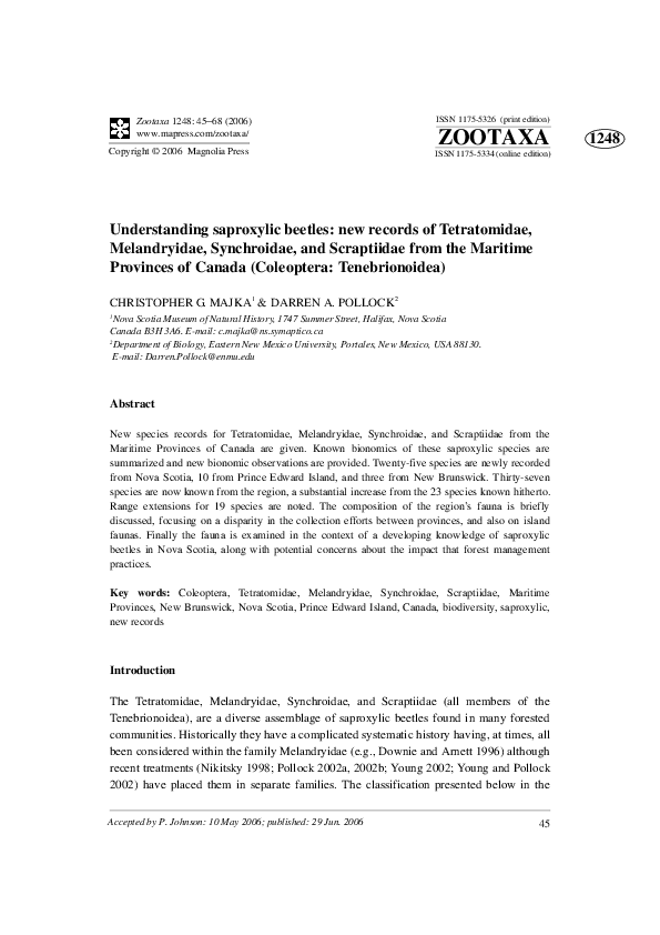 (PDF) Understanding saproxylic beetles: new records of Tetratomidae, Melandryidae, Synchroidae ...